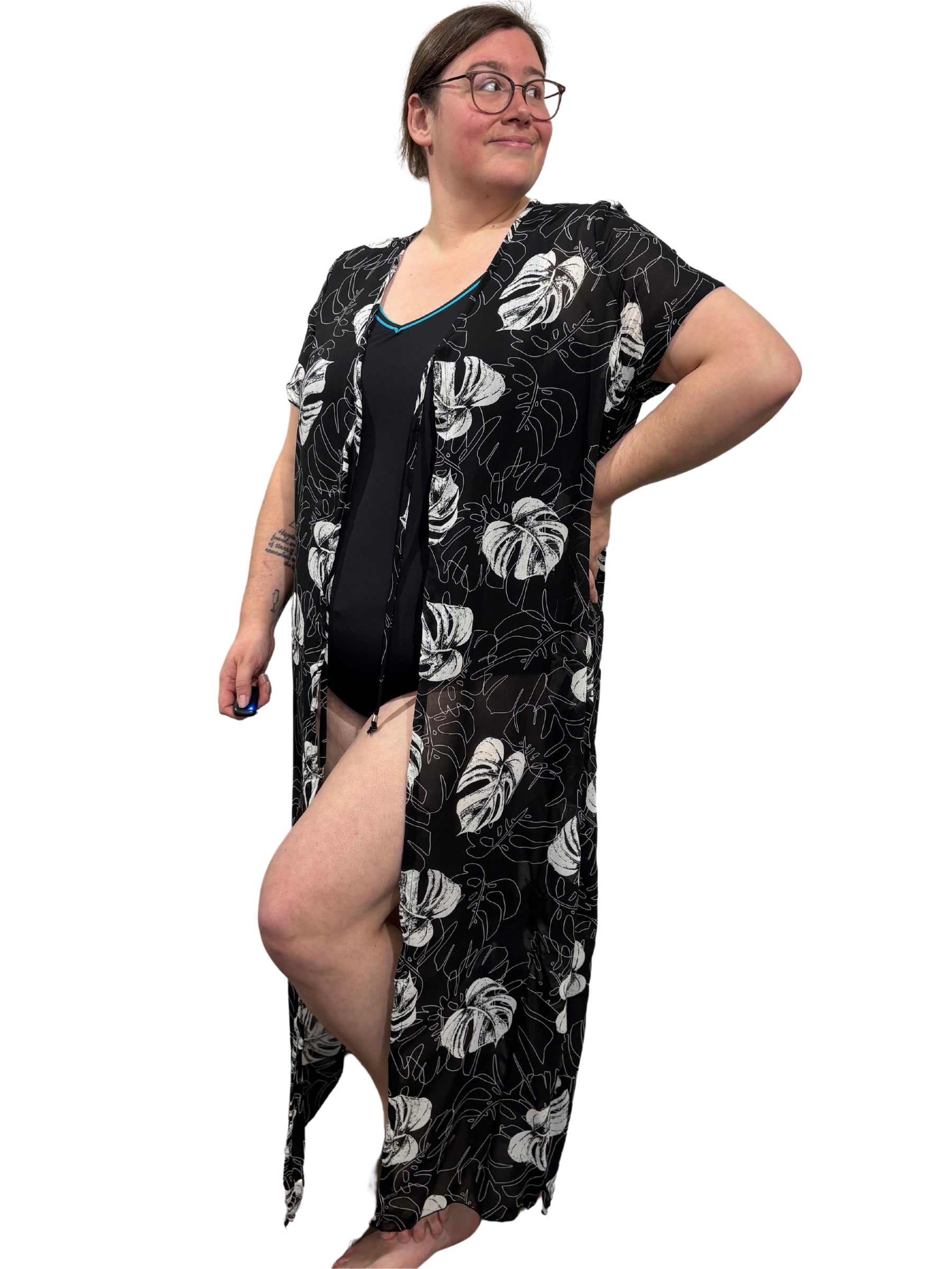 Cache-Maillot Jungle Fever Long Taille Plus (Imprimé Noir & Blanc) de